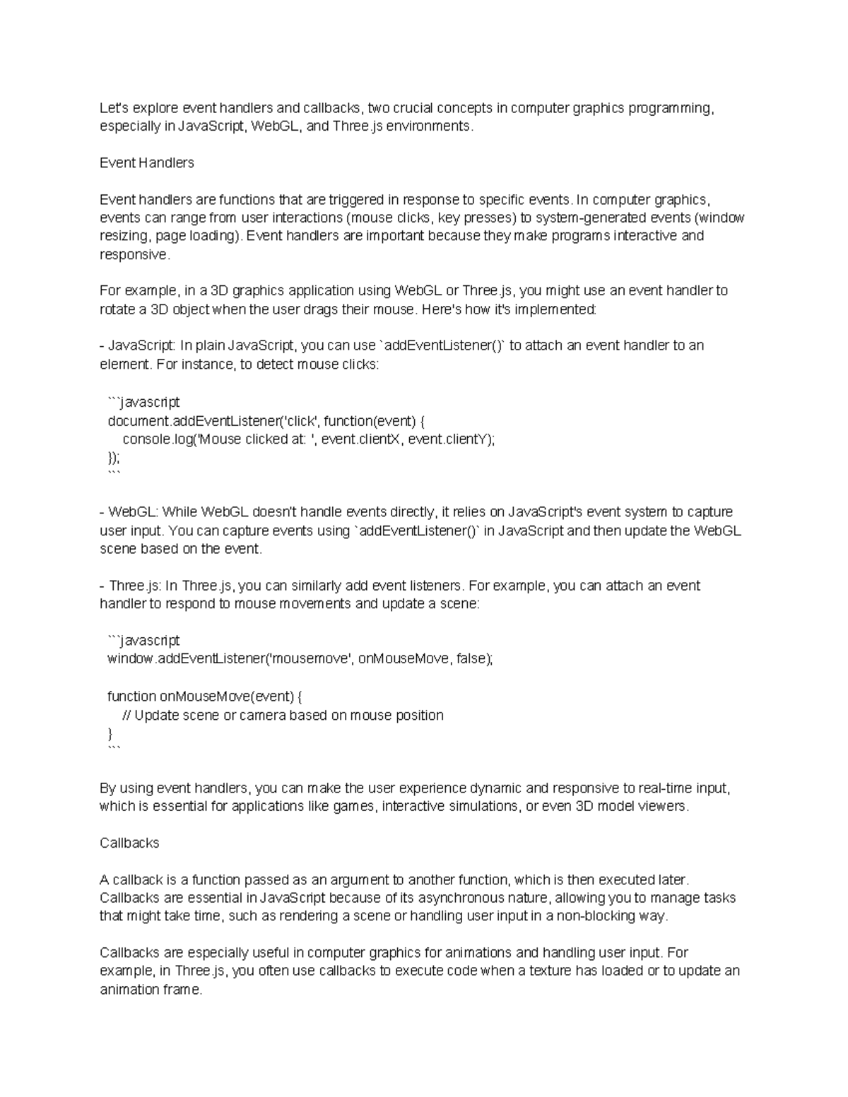 CS 4406-01 Computer Graphics - AY2025-T1 Discussion on Event Handlers ...