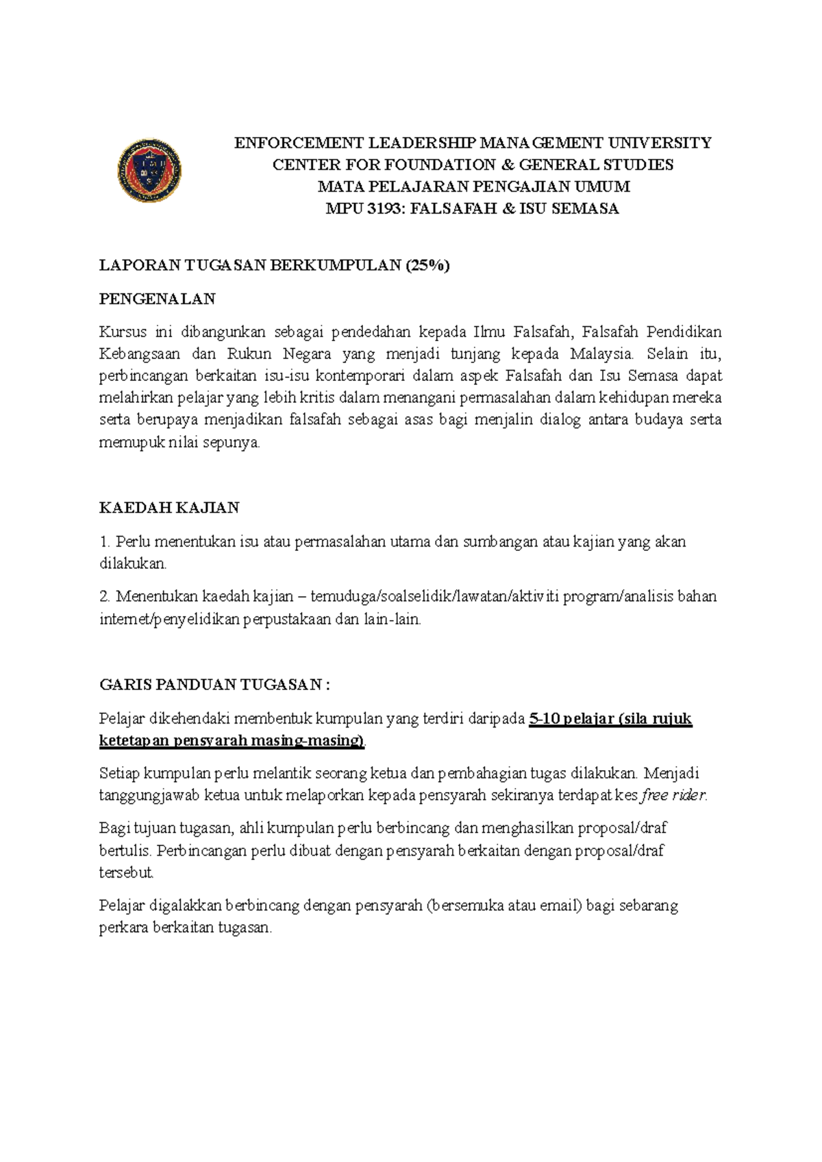 Tugasan Berkumpulan - MPU 3193: Falsafah Isu Semasa - Studocu