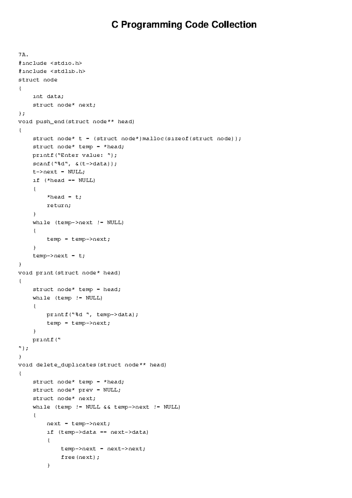 C Programming Code Collection - Data Structures & Algorithms - Studocu
