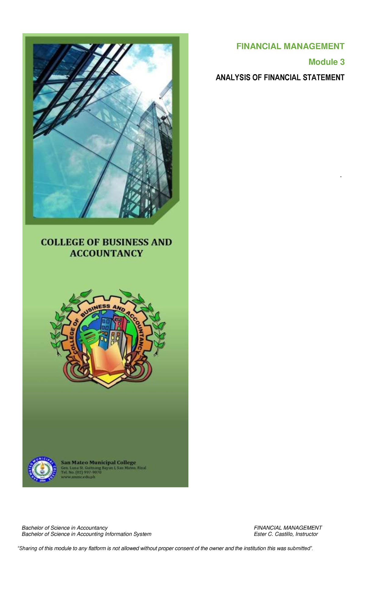 FINANCIAL MANAGEMENT Module 3: Analysis of Financial Statements - Studocu