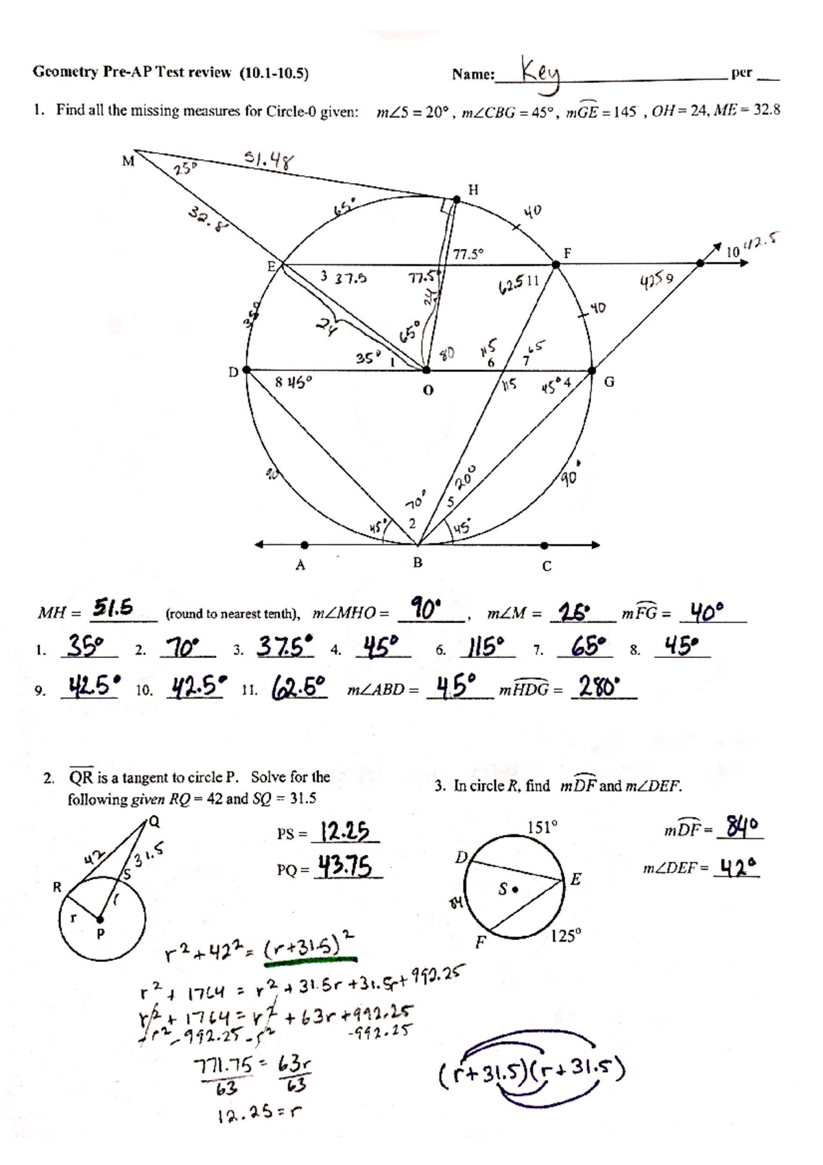 Geometry Test Review: Chapter 9 Work and Missing Measures - Studocu