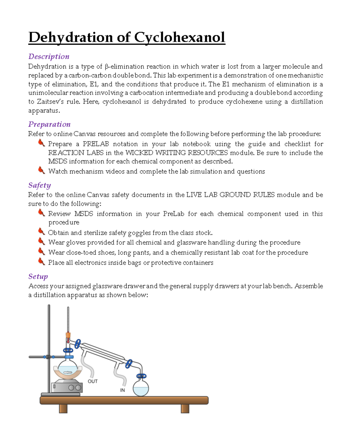 E1 Dehydration Lab Procedure for Cyclohexanol (CHM 101) - Studocu
