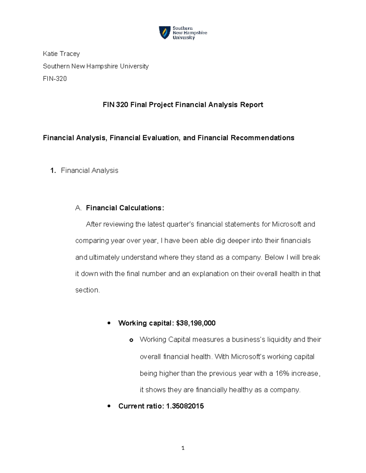 FIN 320 Final Project: Comprehensive Financial Analysis of Microsoft ...