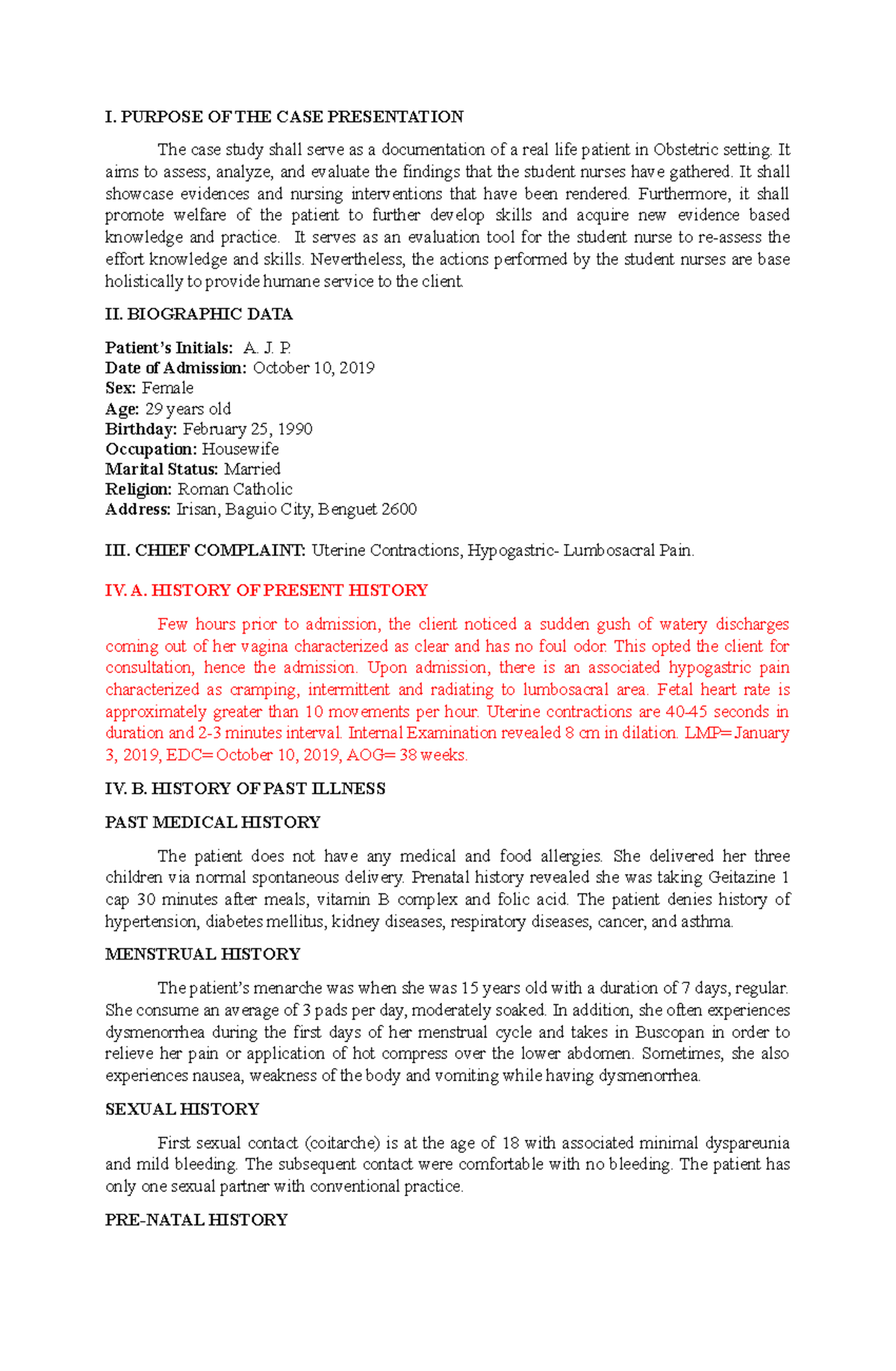 MCN-CASE- Study of Patient Care in Obstetrics Setting - Studocu