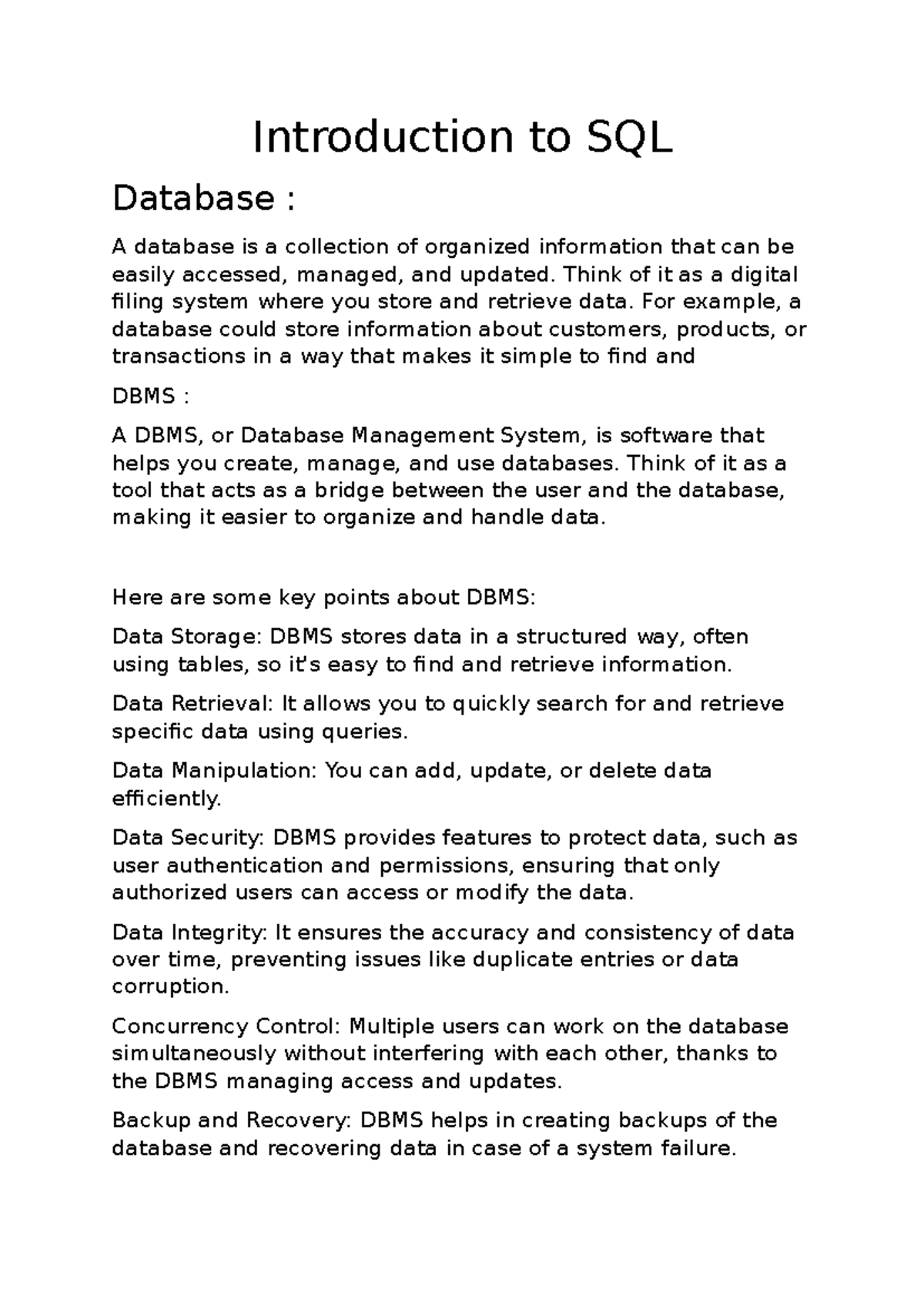 SQL1: Introduction to Database Management Systems and SQL Concepts ...