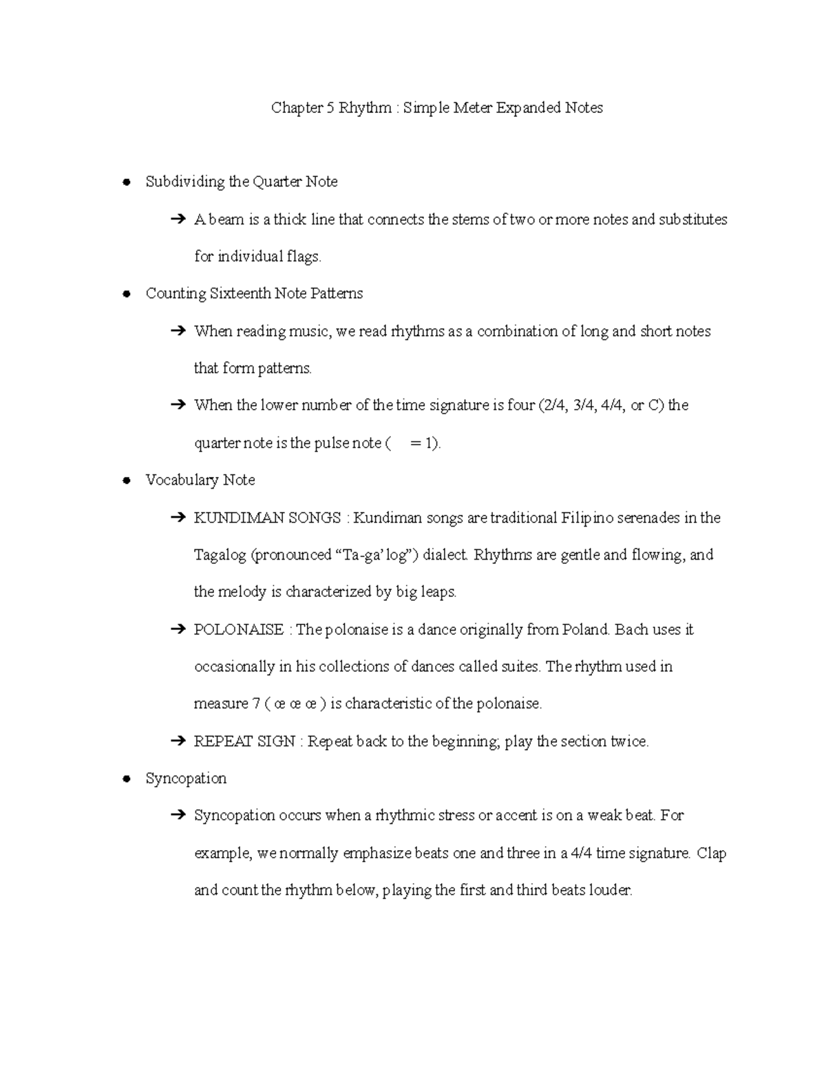 Chapter 5 Rhythm Simple Meter Expanded Notes - Chapter 5 Rhythm ...