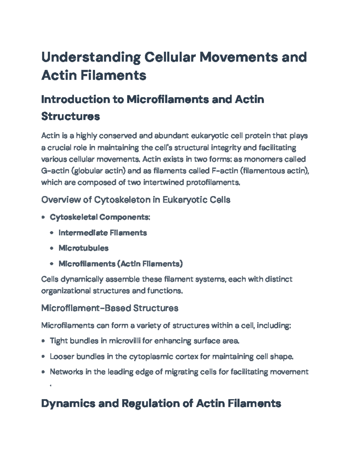 Understanding Actin Dynamics and Cellular Movement Mechanisms (BIO 101 ...