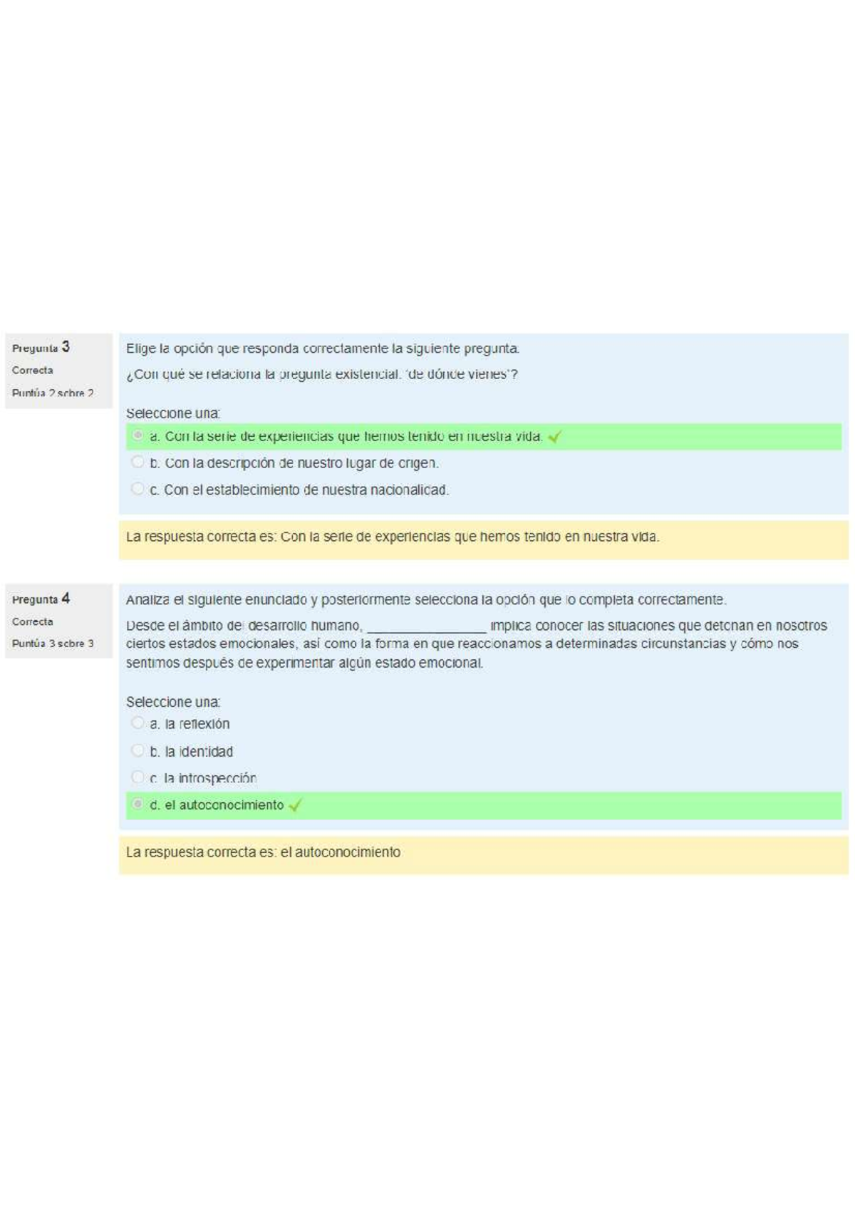 Preguntas 3 y 4 - Análisis de Respuestas Correctas en Desarrollo Humano - Studocu
