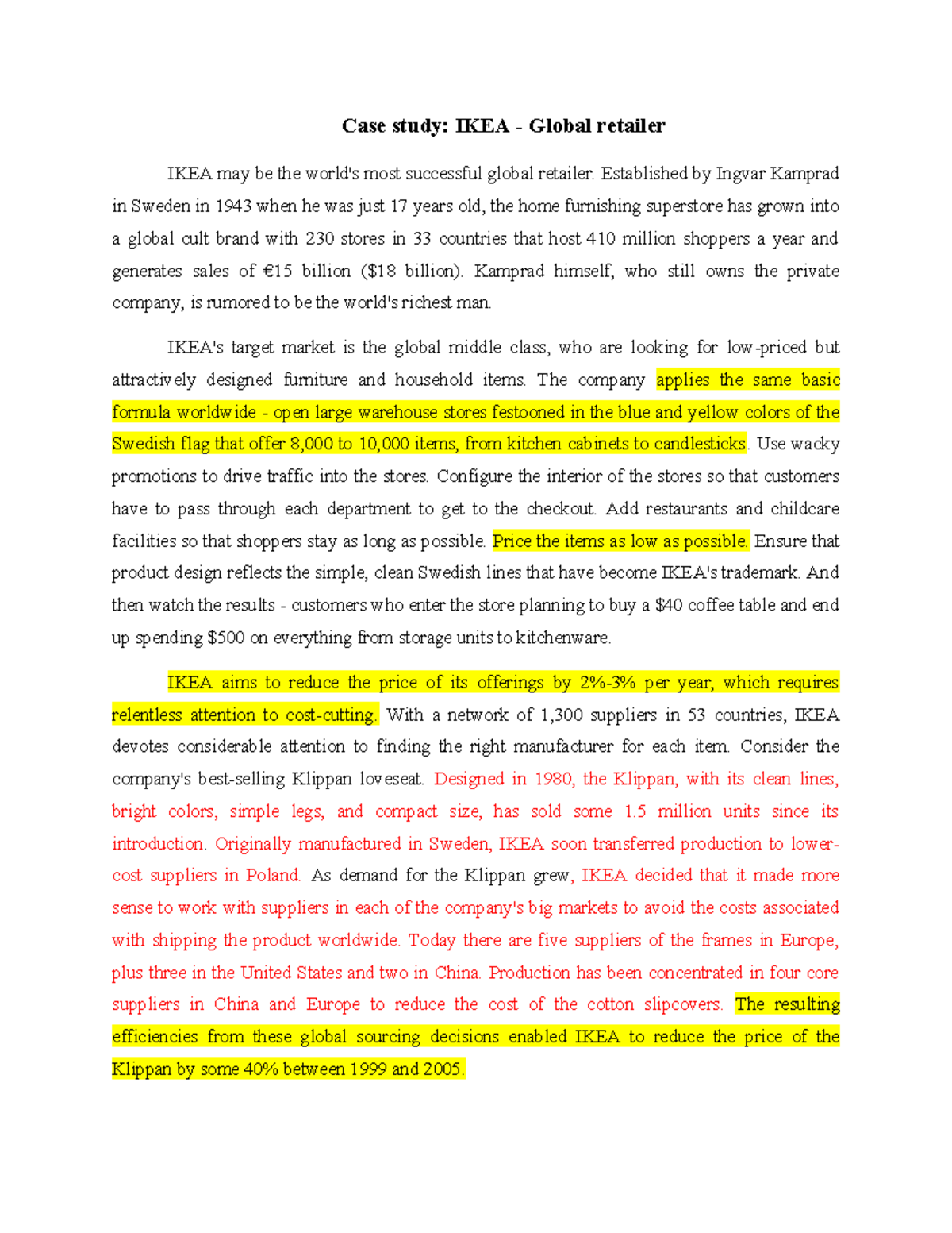 Case Study: IKEA's Global Retail Strategy and Adaptation - Studocu