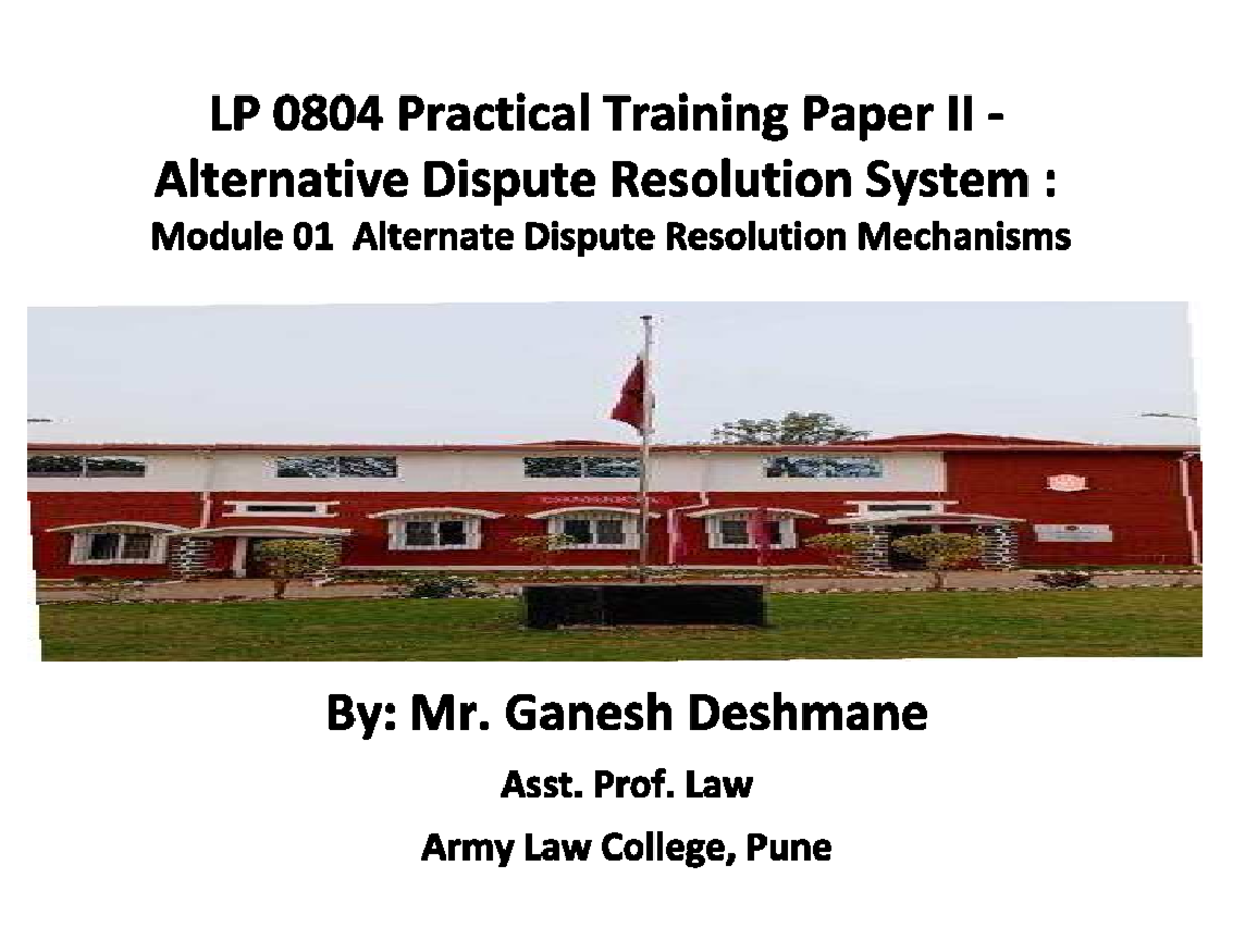 LP 0804 Practical Training Paper II: Overview of ADR Mechanisms - Studocu
