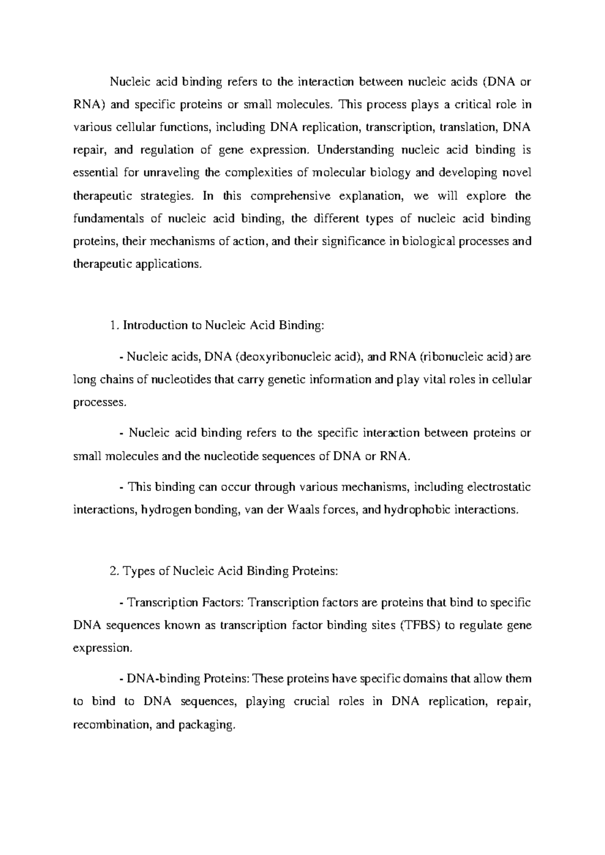 Nucleic Acid Binding: Mechanisms, Proteins, and Biological Significance ...