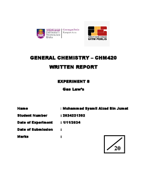 Experiment 7 Redox Titration - GENERAL CHEMISTRY (CHM420) LABORATORY ...
