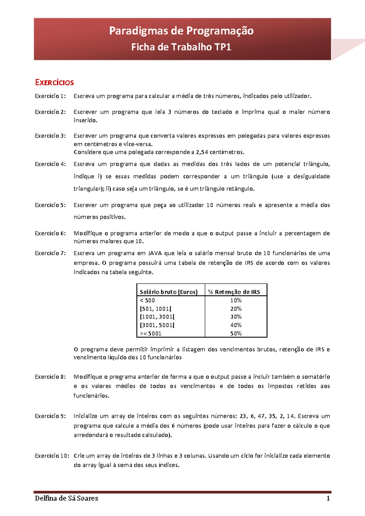 TP1: Exercícios de Programação - Cálculo e Estruturas em JAVA - Studocu