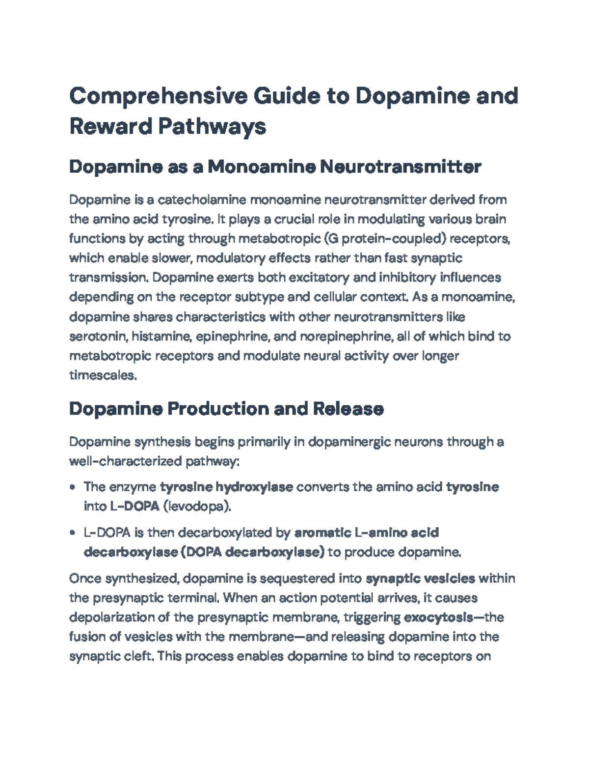 Comprehensive Overview of Dopamine Functions and Disorders (PSY 101 ...
