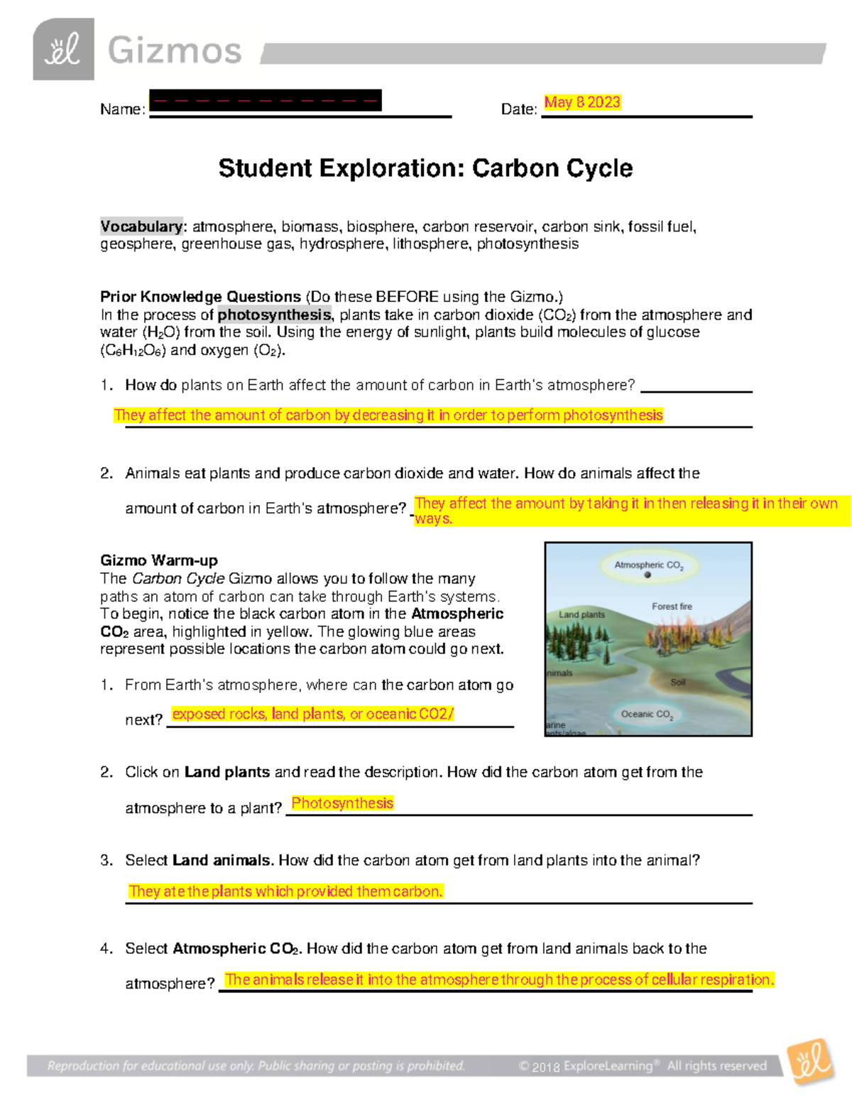 Student Exploration: Carbon Cycle (ENV 101) - Understanding Carbon Flow ...