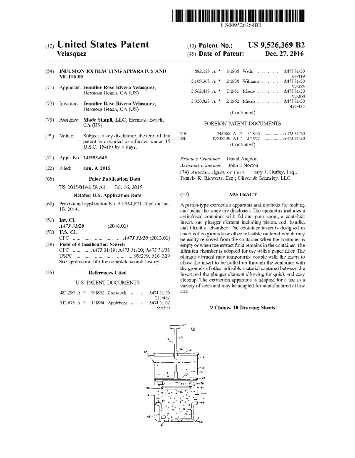 Infusion Extracting Apparatus and Method - US Patent 9,526,369 B2 - Studocu