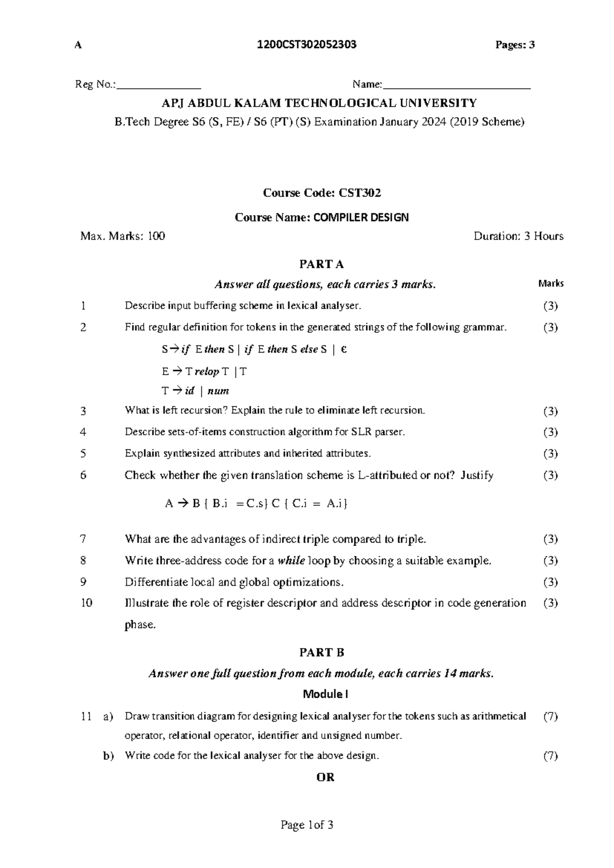 Prev. Qn 4-CST302 - question paper - 1200CST Page 1 of 3 Course Code ...