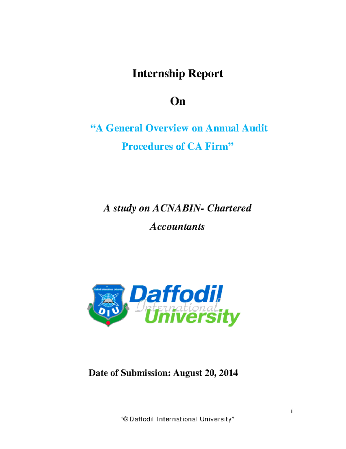 Internship Report on Annual Audit Procedures: A Study at ACNABIN - Studocu