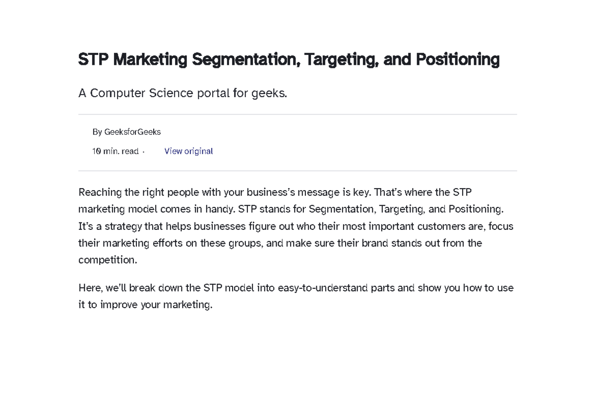 STP Marketing: Segmentation, Targeting, and Positioning Explained - Studocu