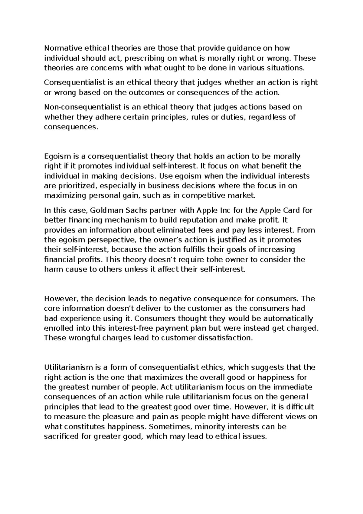 Normative Ethical Theories: A Case Study on Goldman Sachs and Apple ...