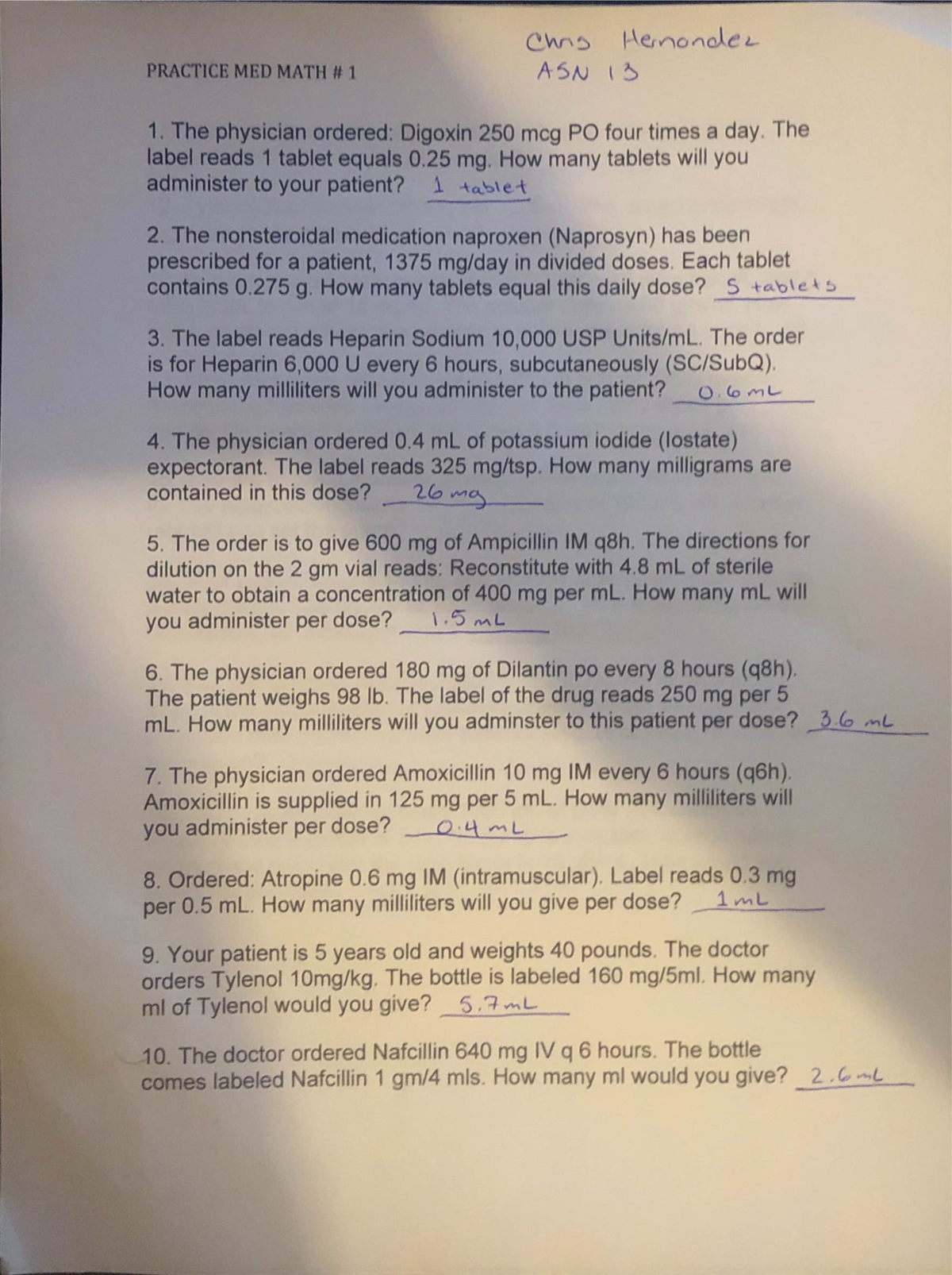 Med Math Practice Questions & Answers - ASN 13 - Studocu