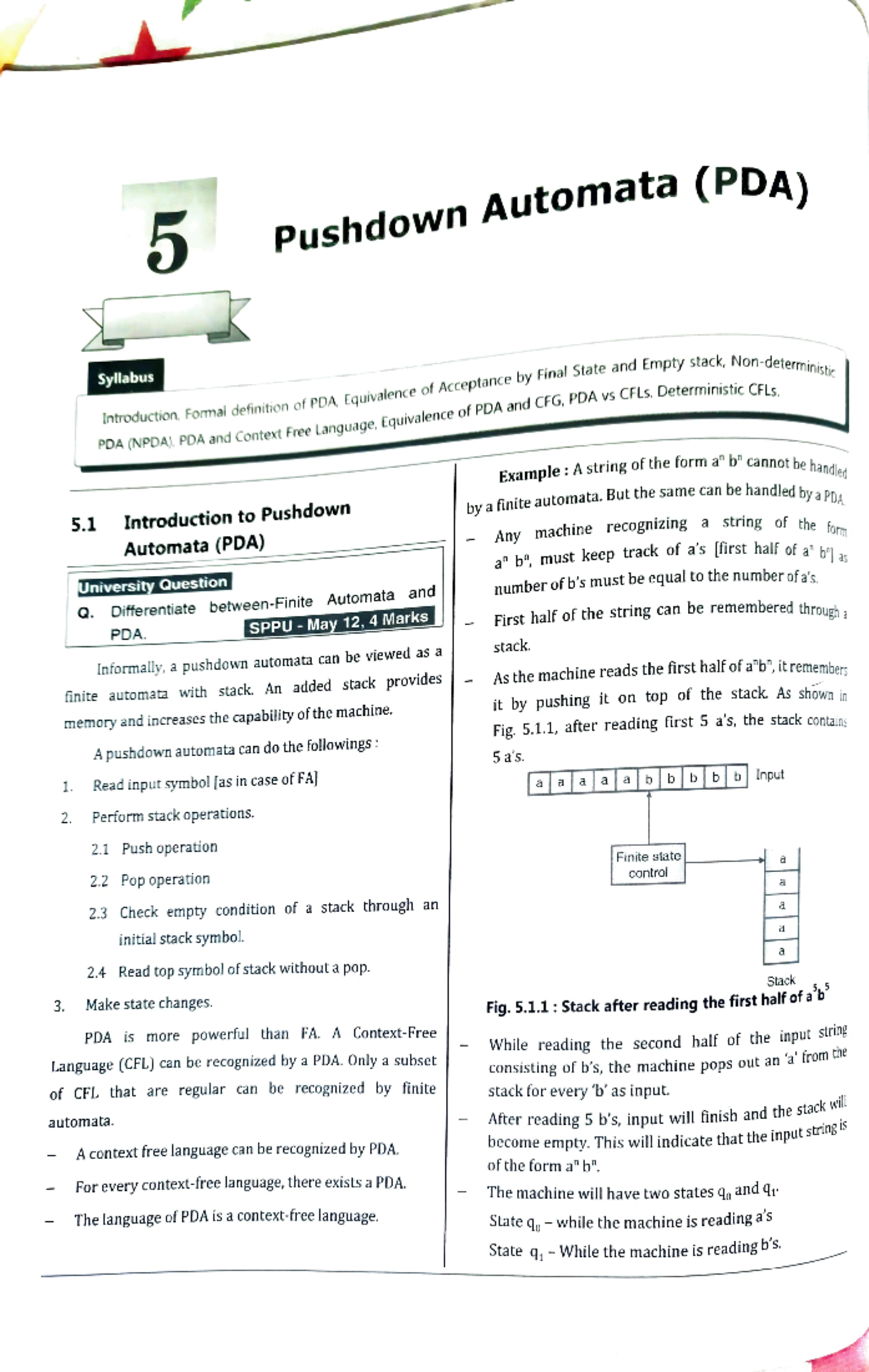 TOC notes technical - 3 1 5. 2 5 Syllabus PDA(NPDA), PDAand Context ...