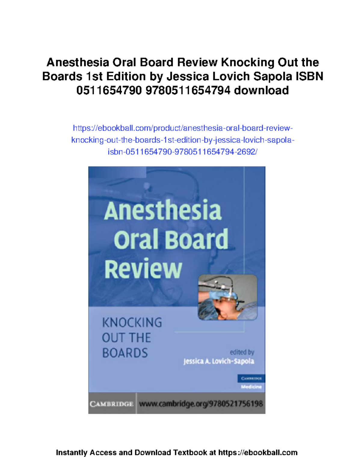 Anesthesia oral board review: Knocking out the boards 1st edition - Studocu