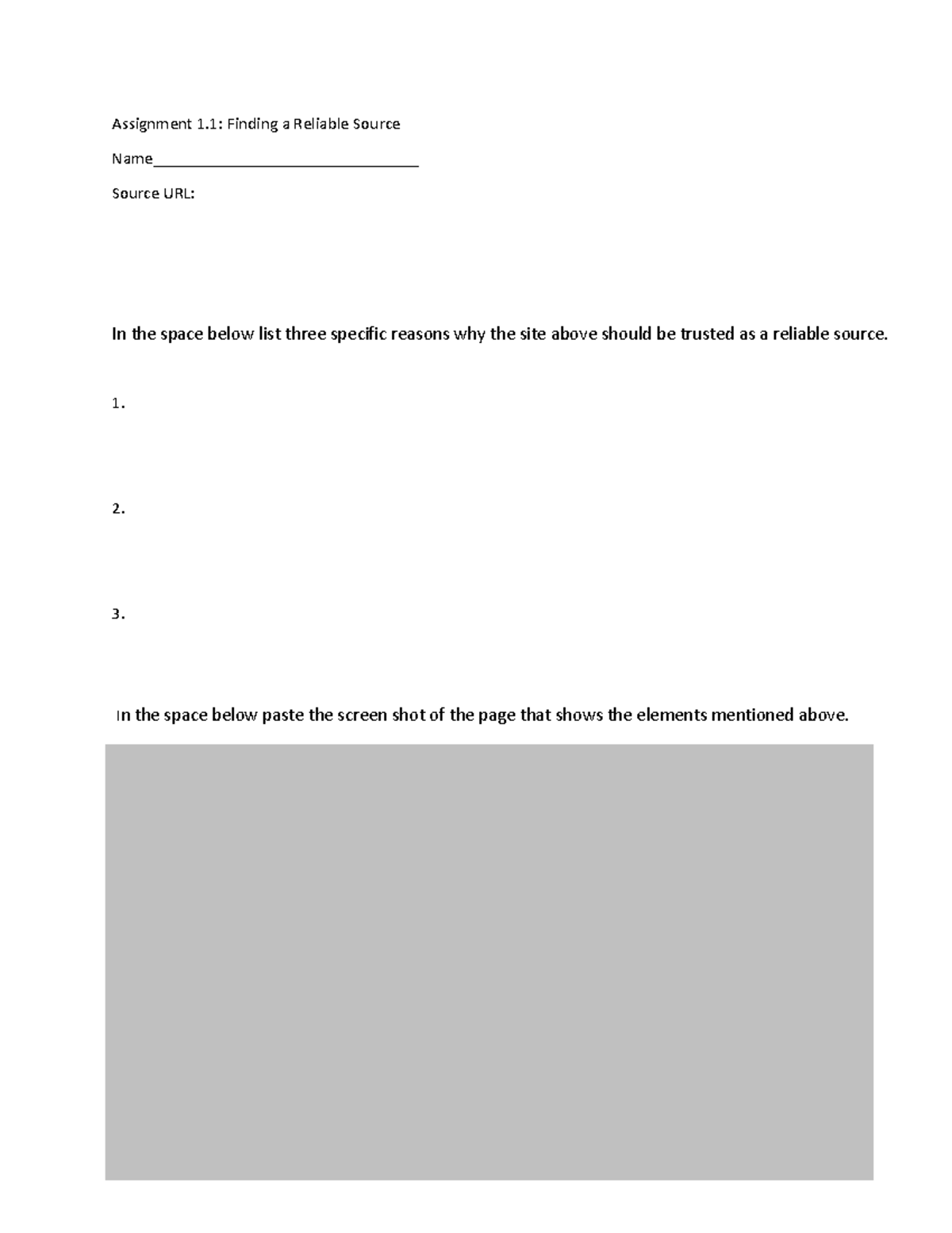 1.1 Evaluating Sources - 11 - Assignment 1: Finding a Reliable Source ...