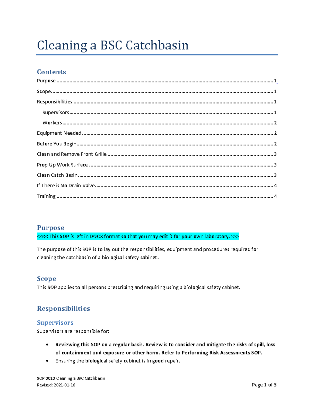 SOP 0010: Cleaning Procedures for BSC Catchbasin - Studocu