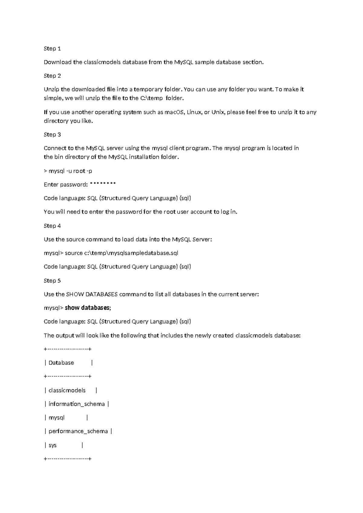 MySQL Tutorial: 01 Transfer ClassicModels Database Steps - Studocu