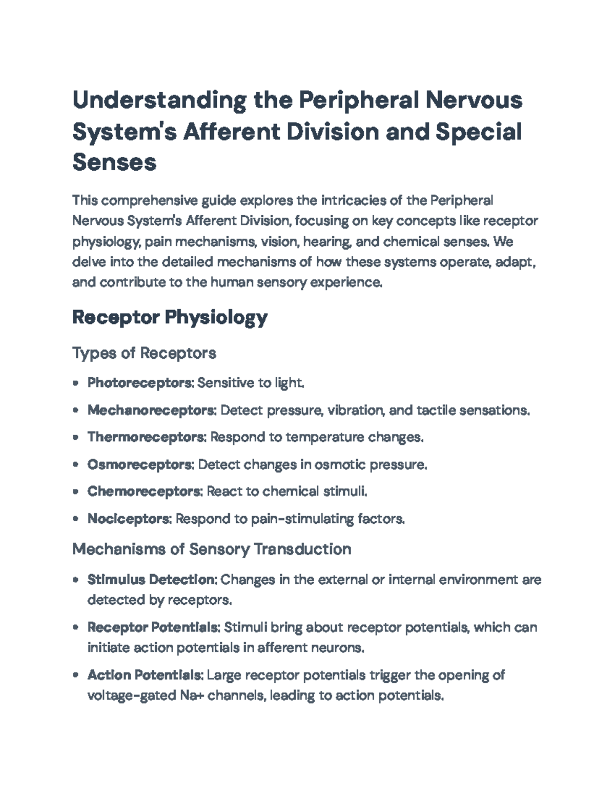 Peripheral Nervous System's Afferent Division: Senses & Mechanisms ...