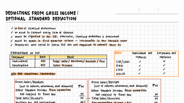 DEDUCTIONS FROM GROSS INCOME: OPTIONAL STANDARD DEDUCTION (OSD) - Studocu