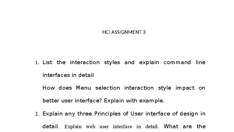 HCI ASSIGNMENT 3: Interaction Styles, Usability Principles, and Design Rationale - Studocu