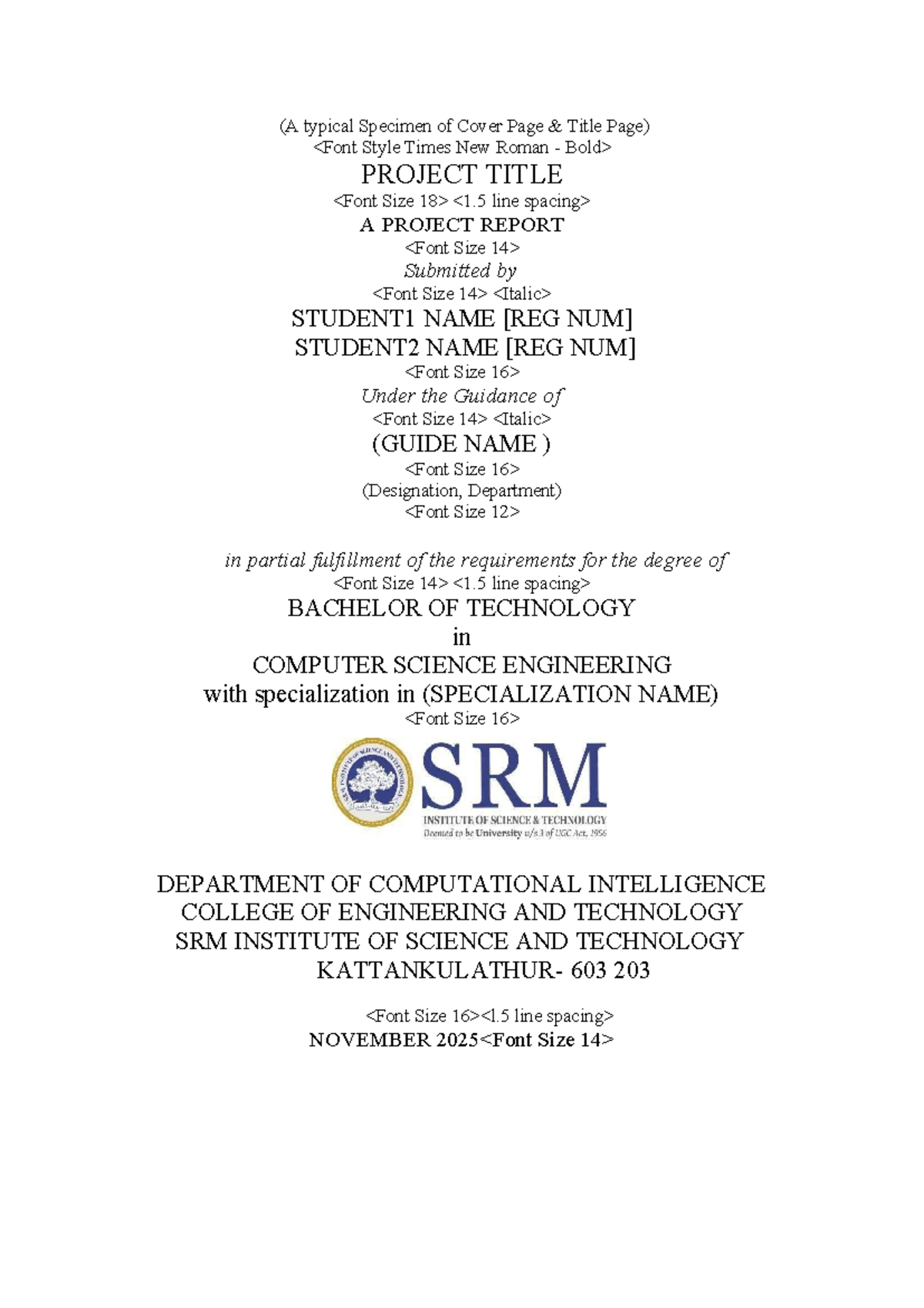 B.Tech Project Report Template - CSE (Bachelor of Technology) - Studocu
