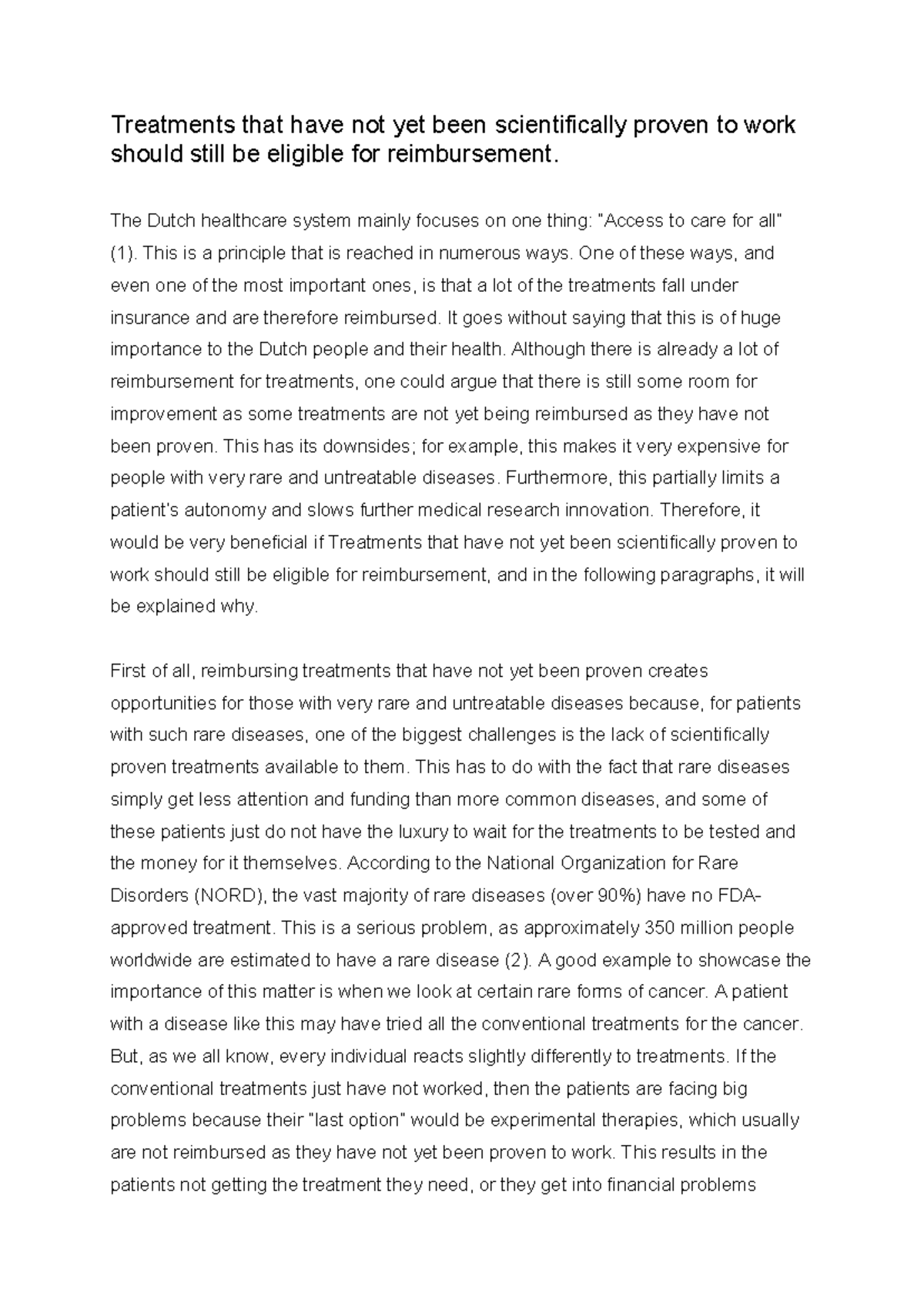 Essay AWV: Enhancing Reimbursement for Unproven Treatments - Studeersnel