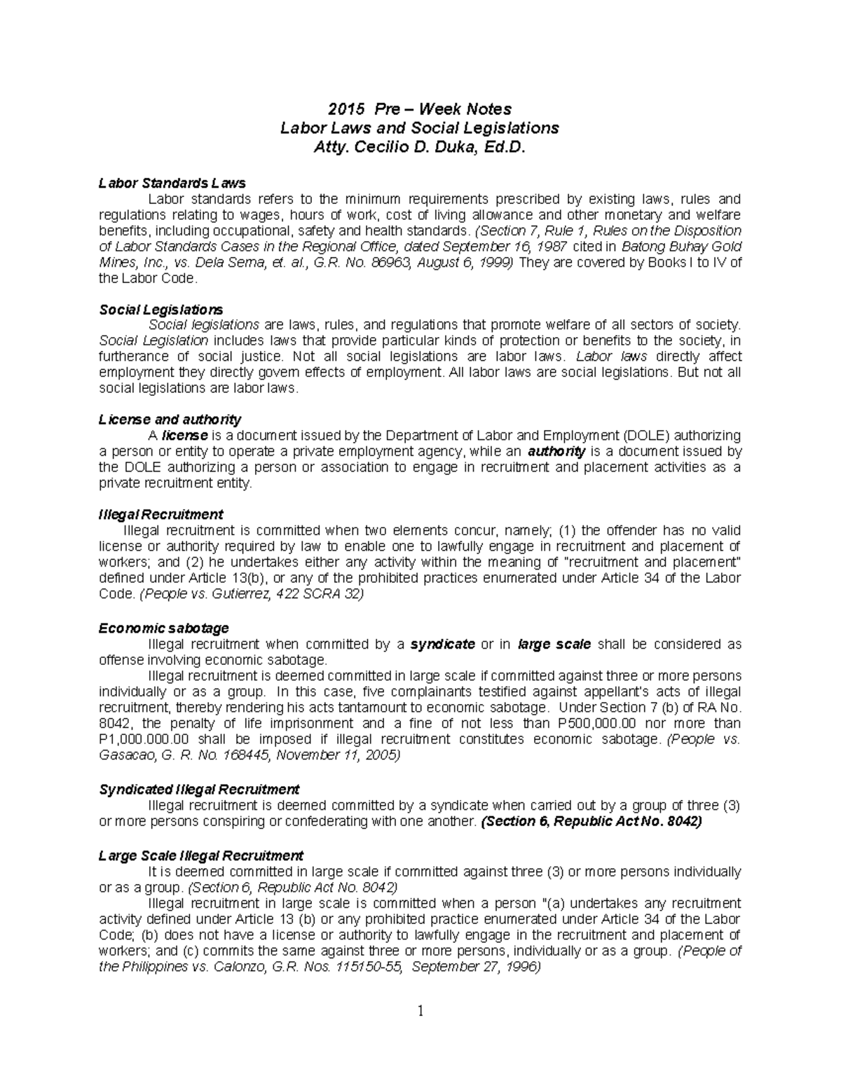 Dlscrib - labor - 2015 Pre – Week Notes Labor Laws and Social ...