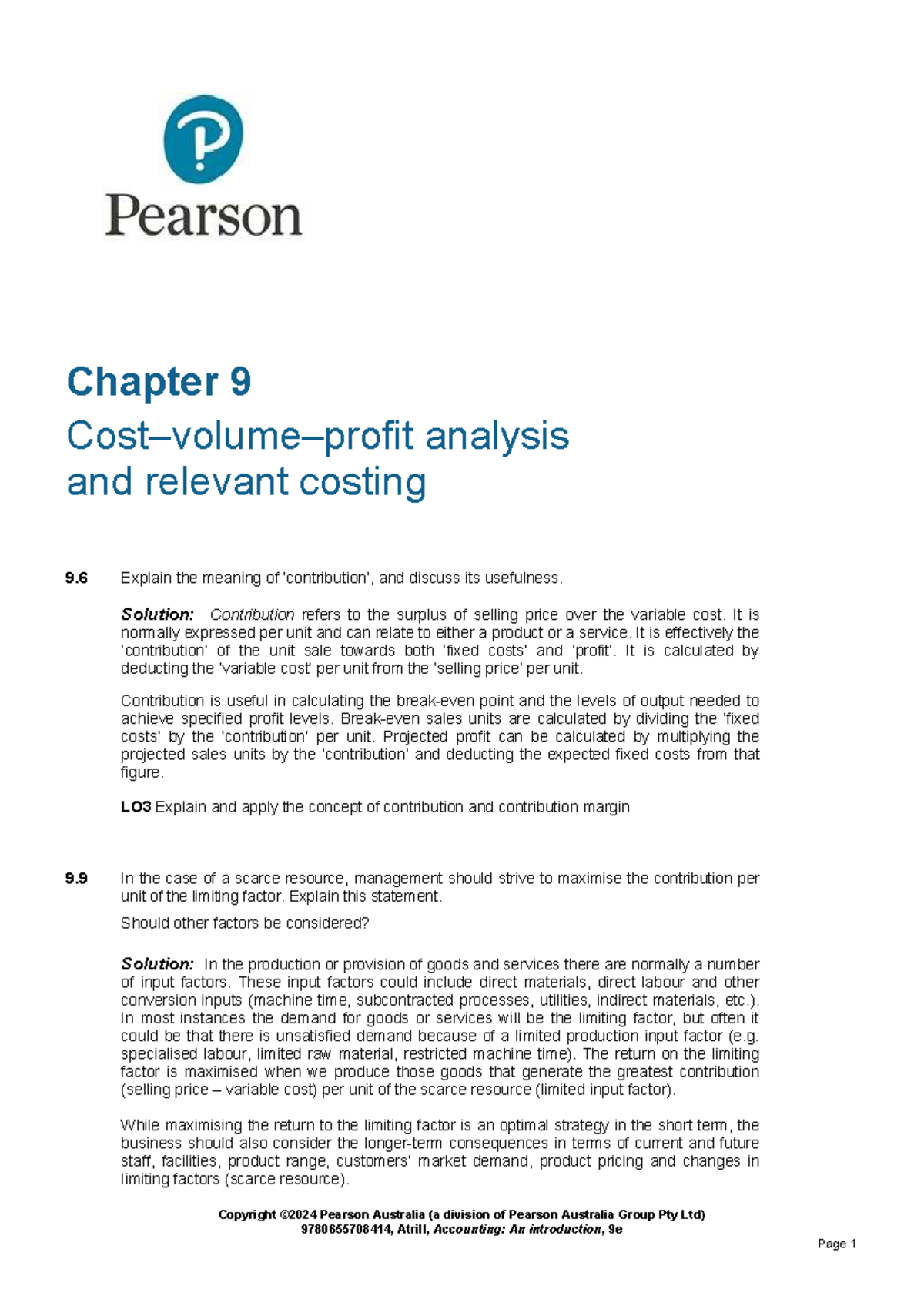 Chapter 9: Contribution Margin & Relevant Costing Analysis (Week 8 ...