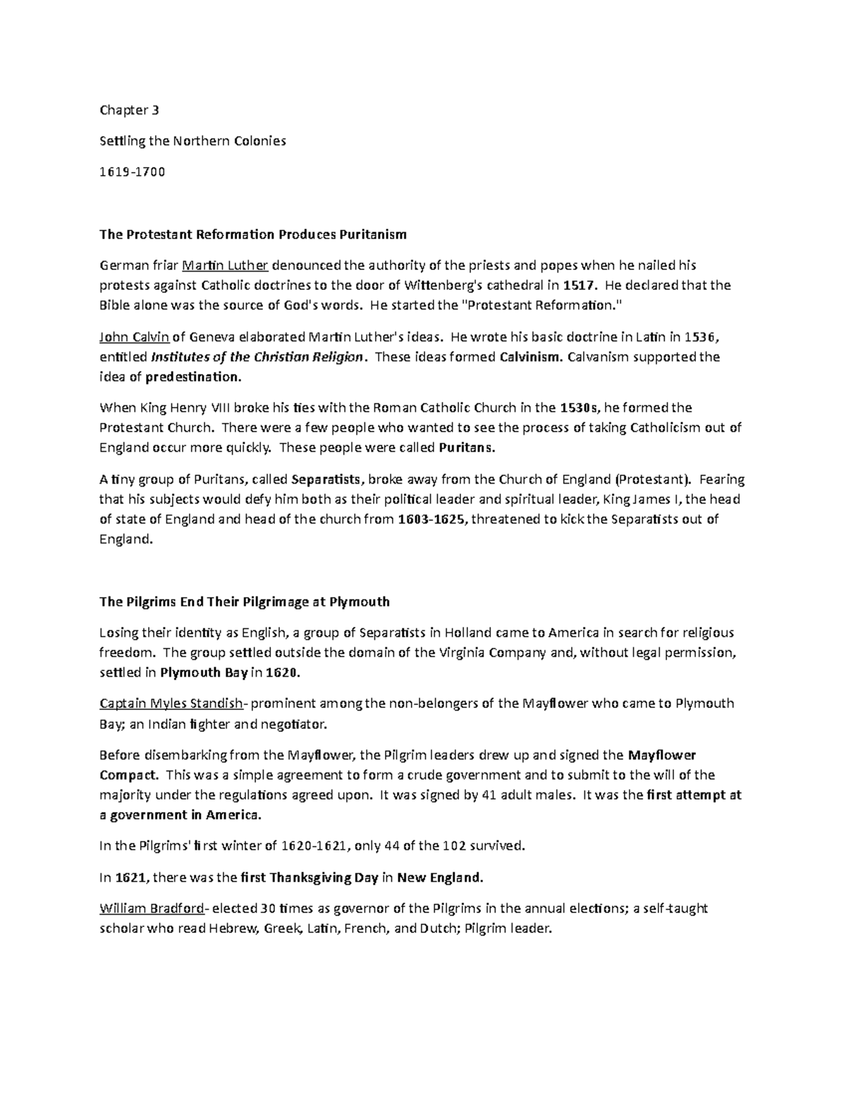 APUSH 3 - Northern Colonies Settlement History Notes - Studocu