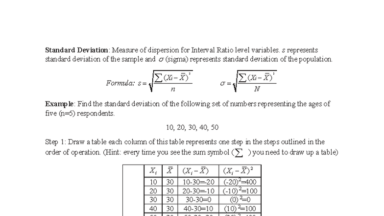 Standard Deviation Calculation: Notes for Stats 2.1 - Studocu