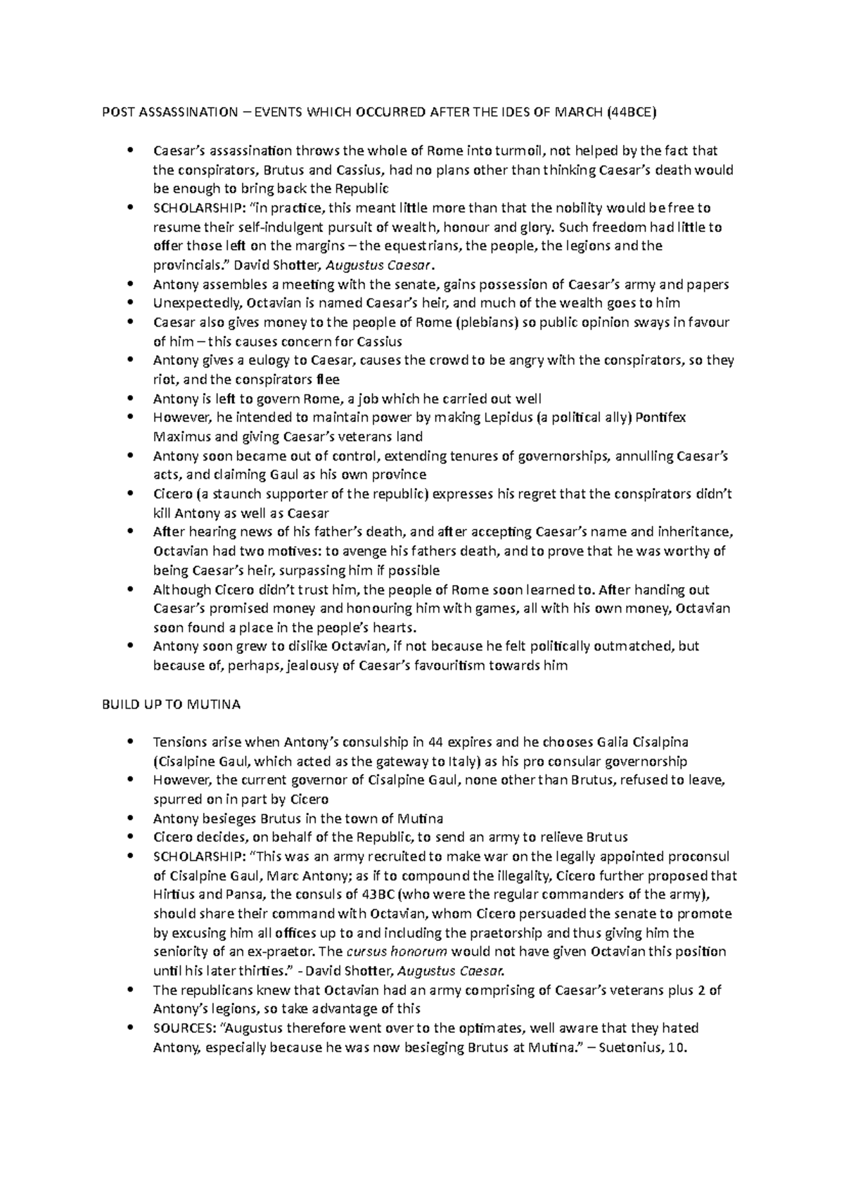 Post-Assassination Events of Julius Caesar: A Handout - Studocu