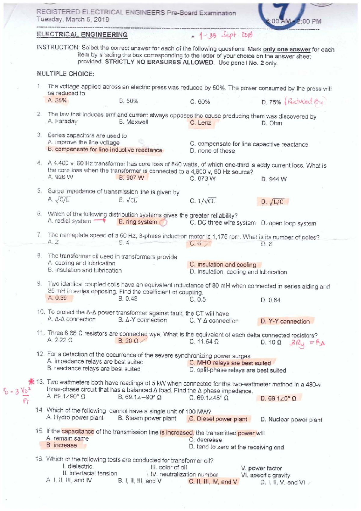 EE-2019: Registered Electrical Engineers Exam Review Questions - Studocu