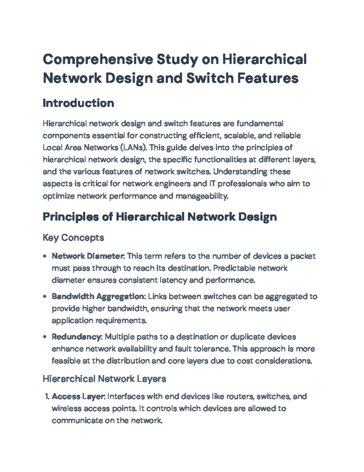 Hierarchical Network Design and Switch Features Overview ...