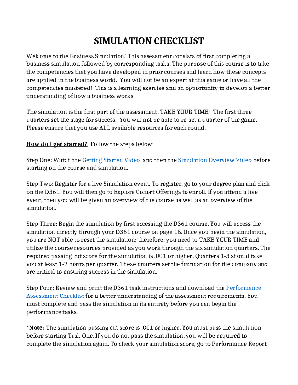 D361 Business Simulation Assessment: Comprehensive Checklist - Studocu