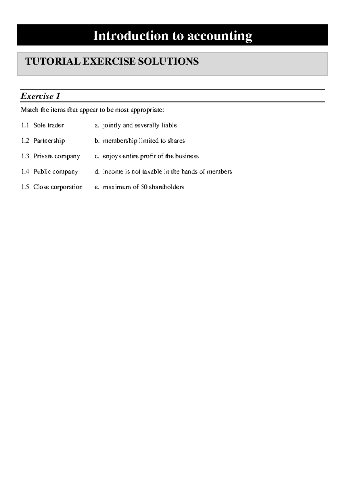 Week 1 Accounting Tutorial Exercise Solutions - Studocu