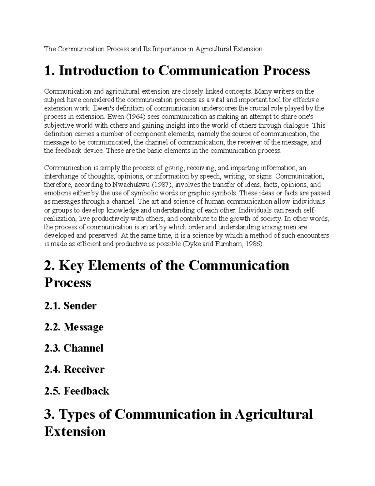 The Communication Process: Key Elements in Agricultural Extension - Studocu