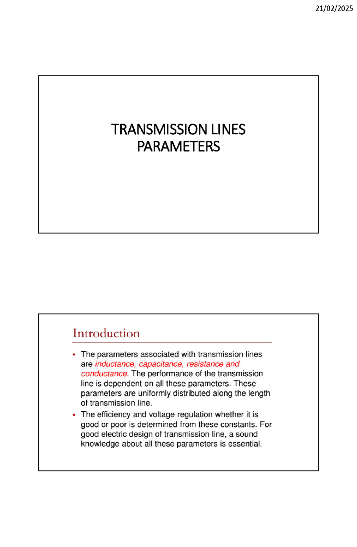 Transmission-LINE- Parameters- Lesson 2 - TRANSMISSION LINES PARAMETERS [Stevenson] A - Studocu
