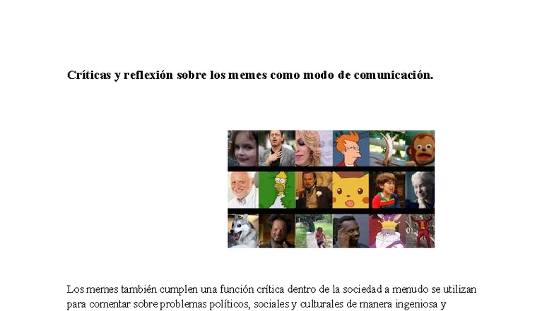 Críticas y Reflexiones sobre Memes como Comunicación Efectiva - Studocu