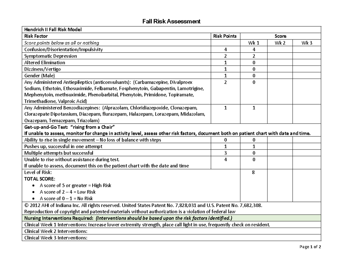 Fall risk - Fall risk assessment used in clinicals - Fall Risk ...