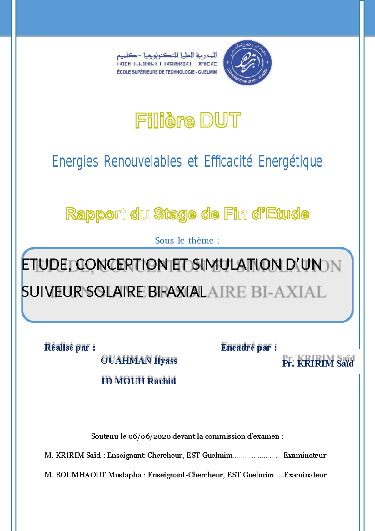 Étude de Conception et Simulation d'un Suiveur Solaire Bi-Axial - ENR ...