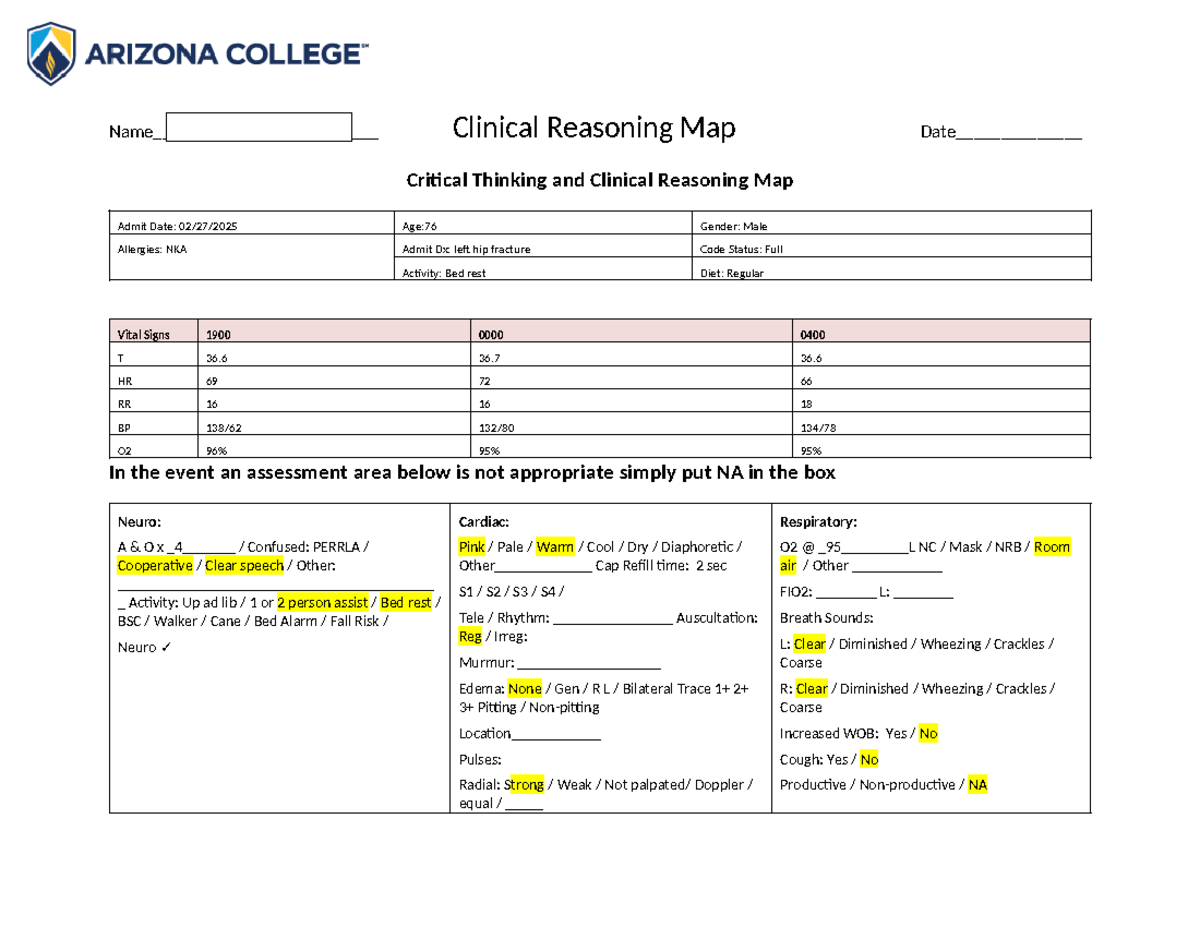 Critical thinking map - 2 med surg 2 - Critical Thinking and Clinical ...